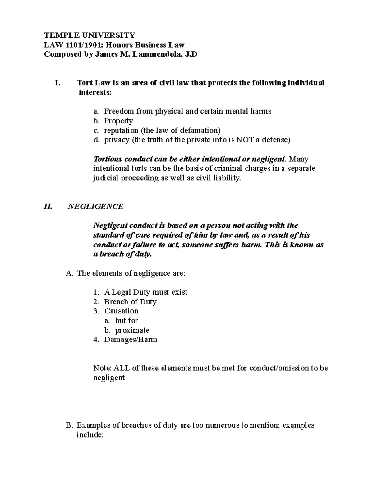 Law 1101 Chapter 5 Business Torts - TEMPLE UNIVERSITY LAW 1101/1901 ...