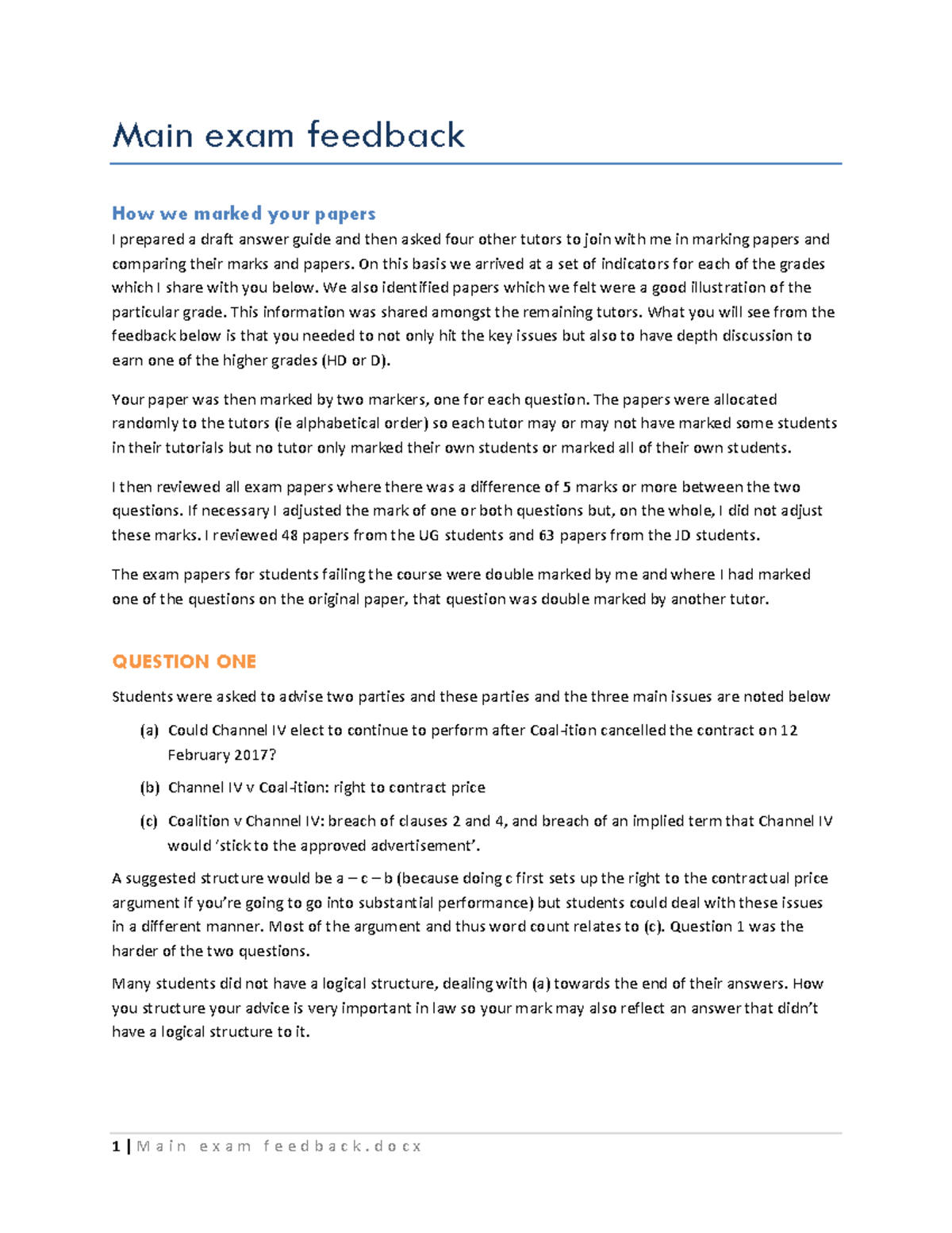 Exam 2018 Answers Main Exam Feedback How We Marked Your Papers I