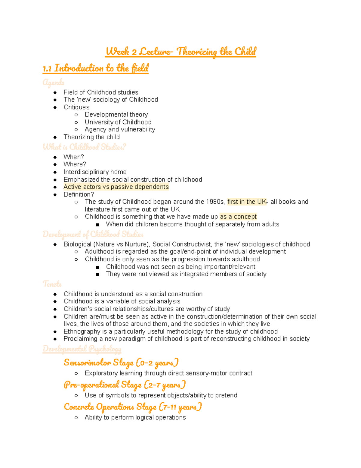 Week 2 Lecture- Theorizing the Child - Studocu