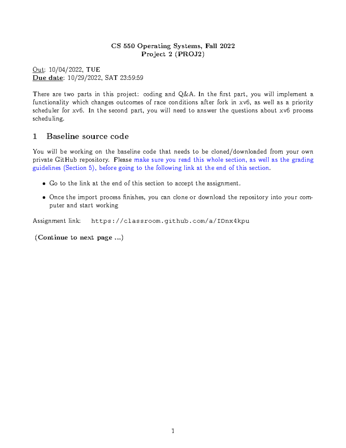 Cs550-22f-proj2 - Project 2 of operating system by Professor Yifan Zhang based on implementing ...