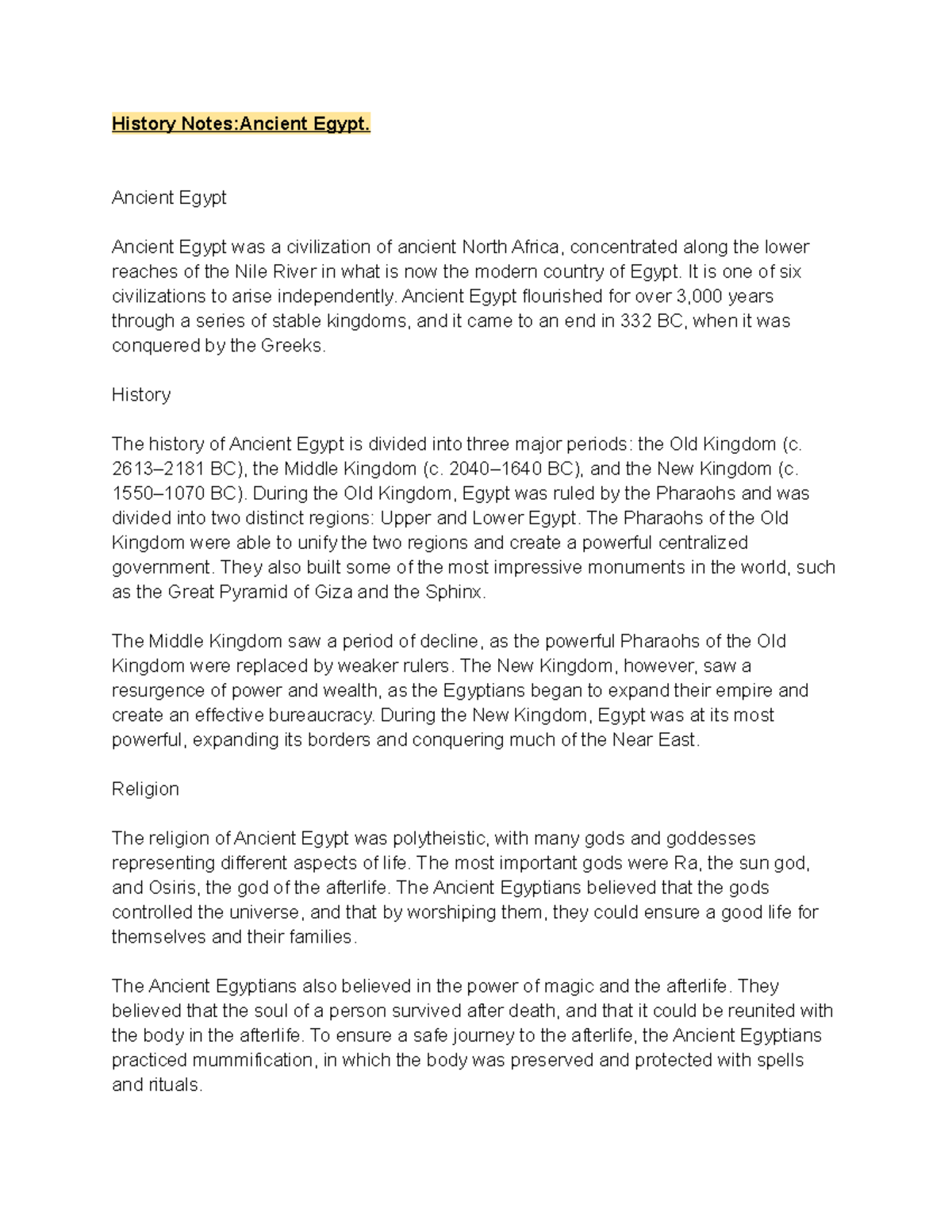 History AP (86) - History Notes:Ancient Egypt. Ancient Egypt Ancient ...