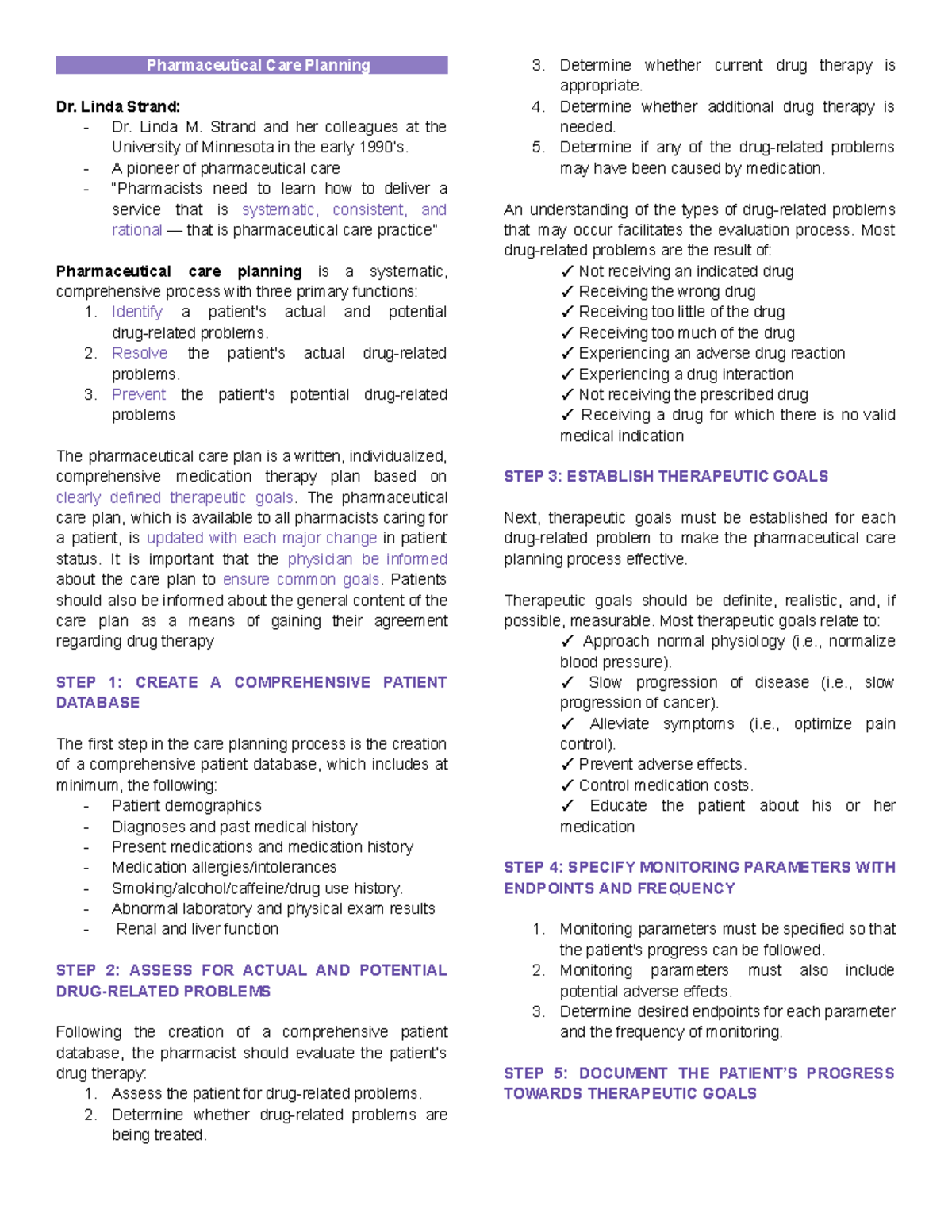 Clin-pharm-midterm - Pharmaceutical Care Planning Dr. Linda Strand: Dr ...