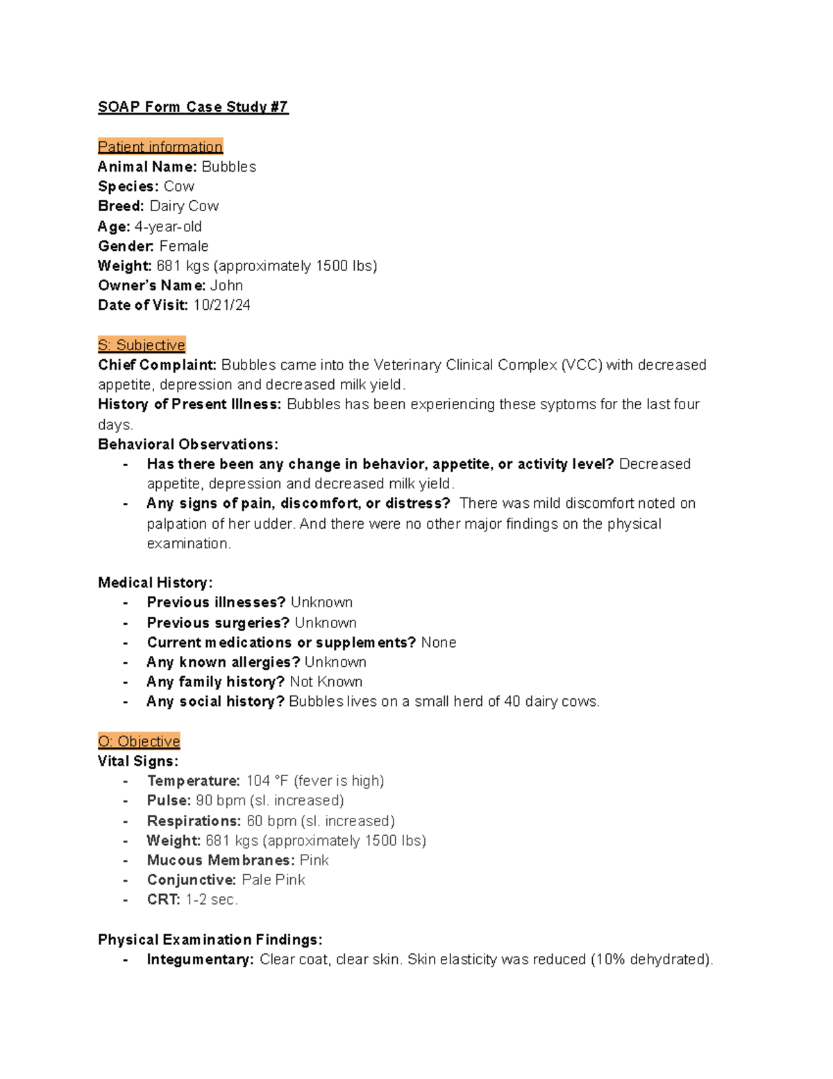 SOAP Form Case Study #7 - SOAP - SOAP Form Case Study # Patient ...