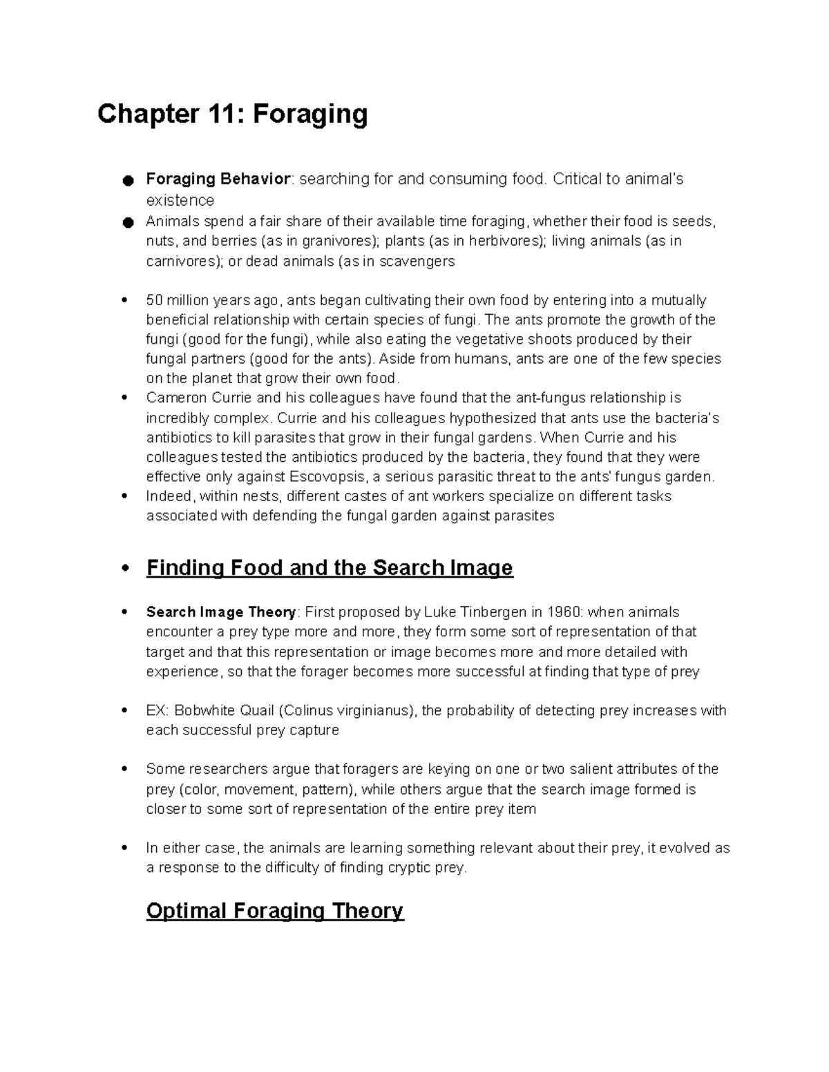 E&B Exam 3 - Summary Evolution And Behavior - Chapter 11: Foraging ...