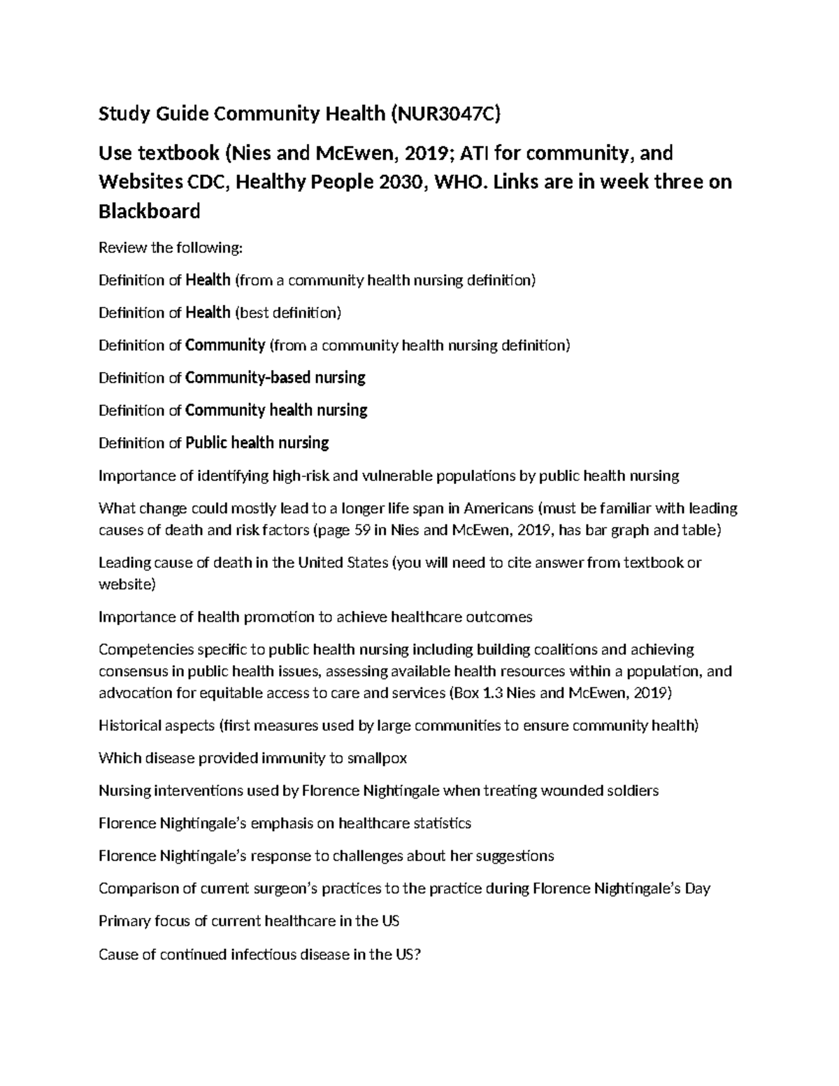 Study Guide Community Health Fall 2022 - Tagged - Study Guide Community ...