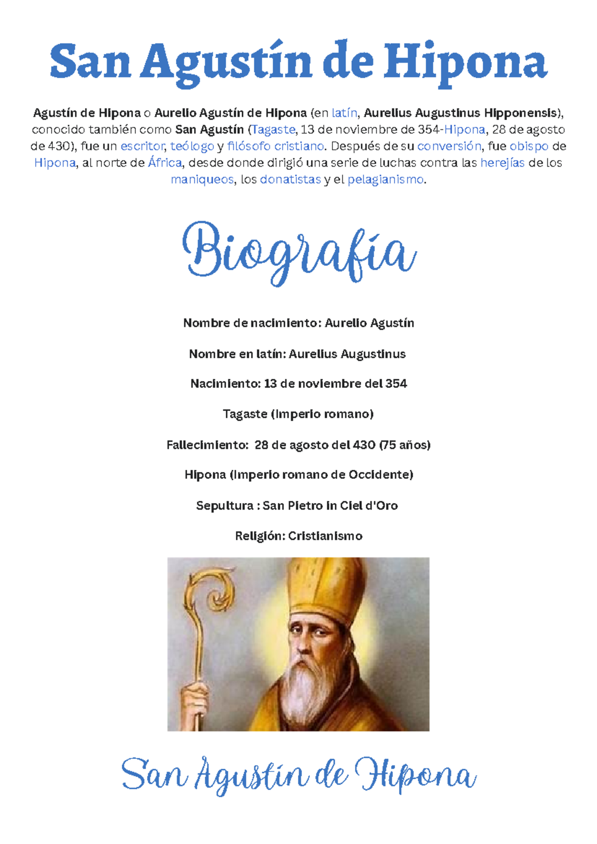 San Agustín de Hipona - San Agustín de Hipona Agustín de Hipona o ...