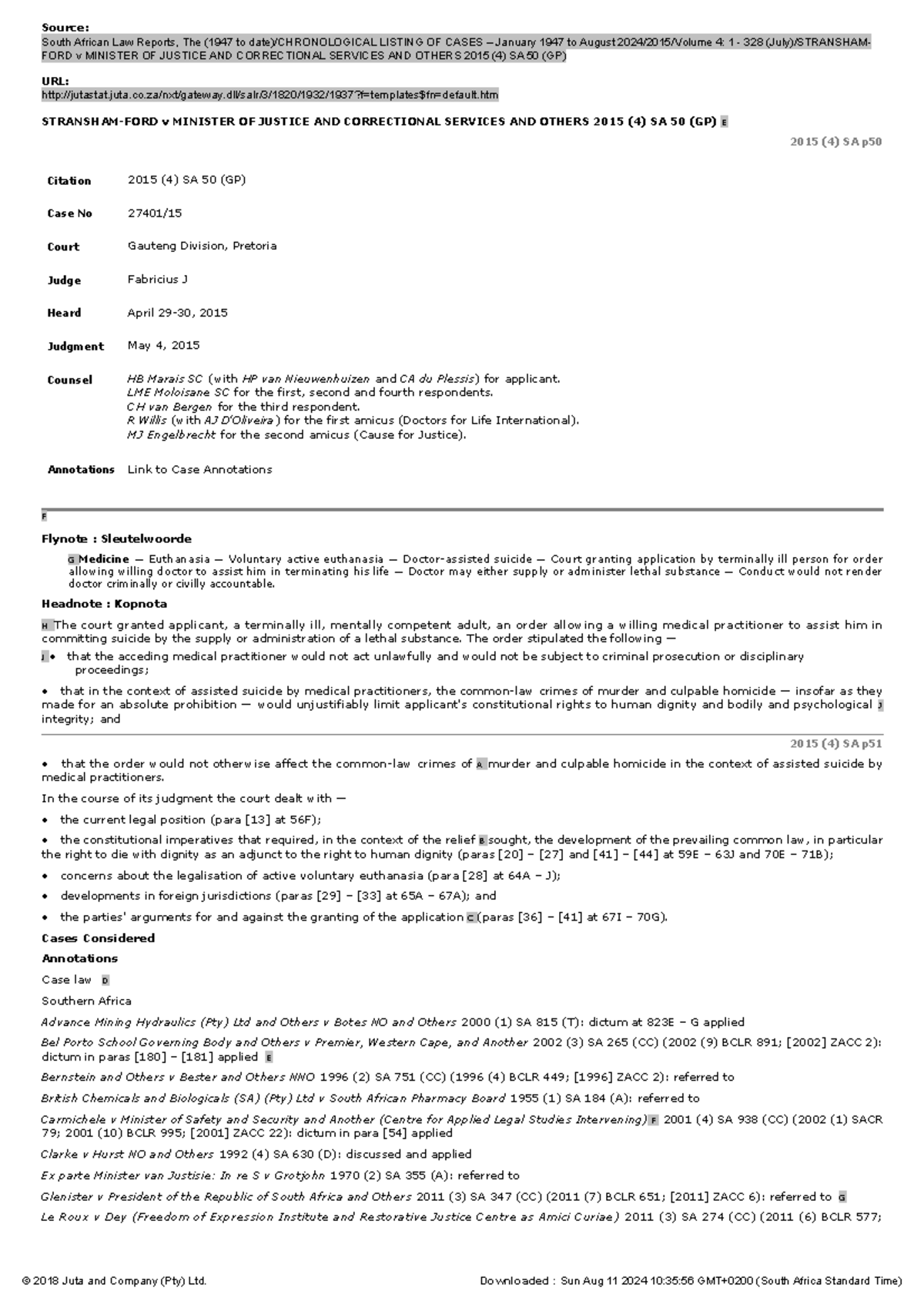 Stransham-FORD v Minister OF Justice AND Correctional Services AND ...