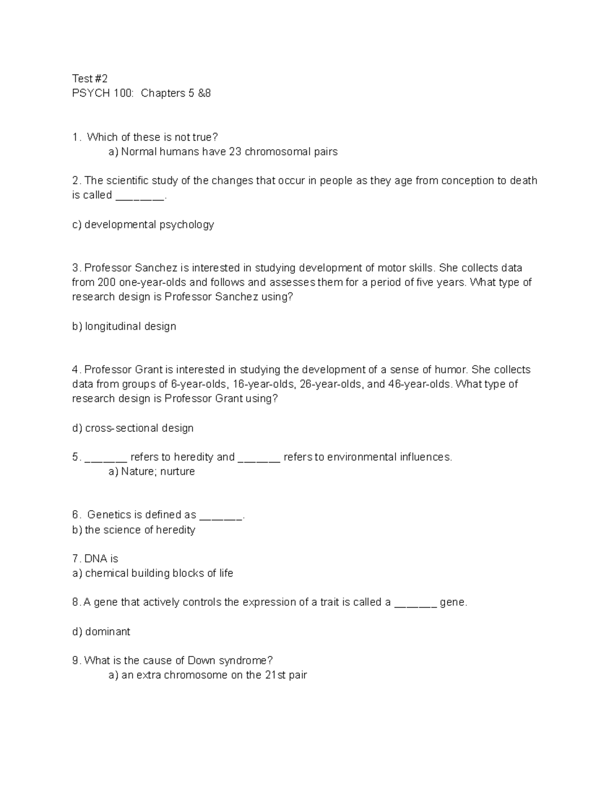 Psychology Test #2 - test - Test # PSYCH 100: Chapters 5 & Which of ...