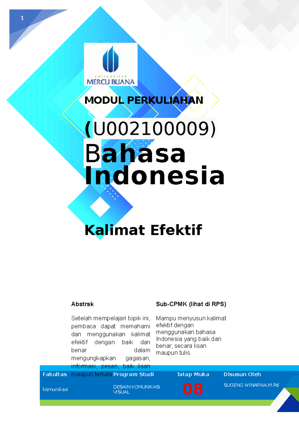 Modul 8 Kalimat Efektif - 1 MODUL PERKULIAHAN (U002100009) Bahasa ...