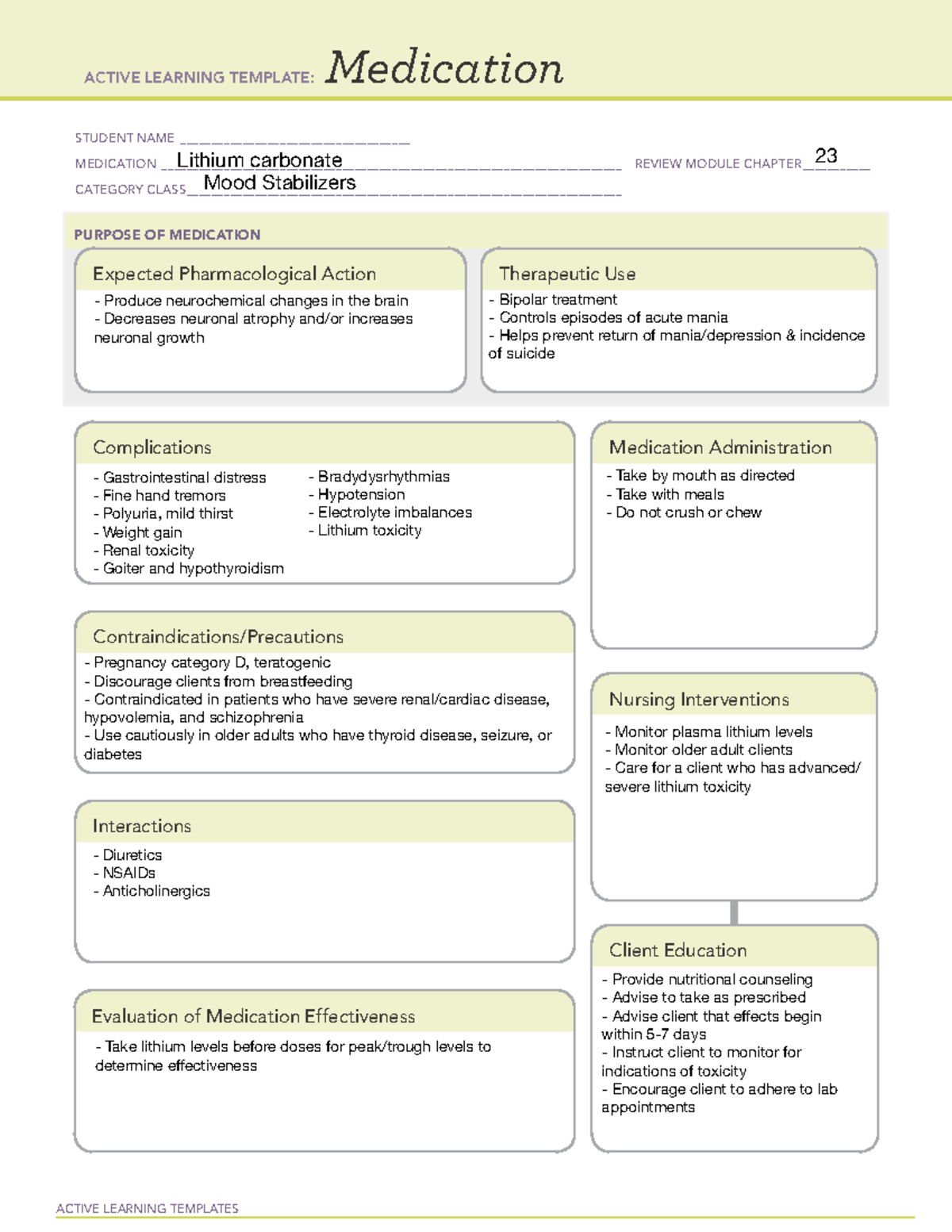 Medications ATI - ACTIVE LEARNING TEMPLATES Medication STUDENT NAME ...