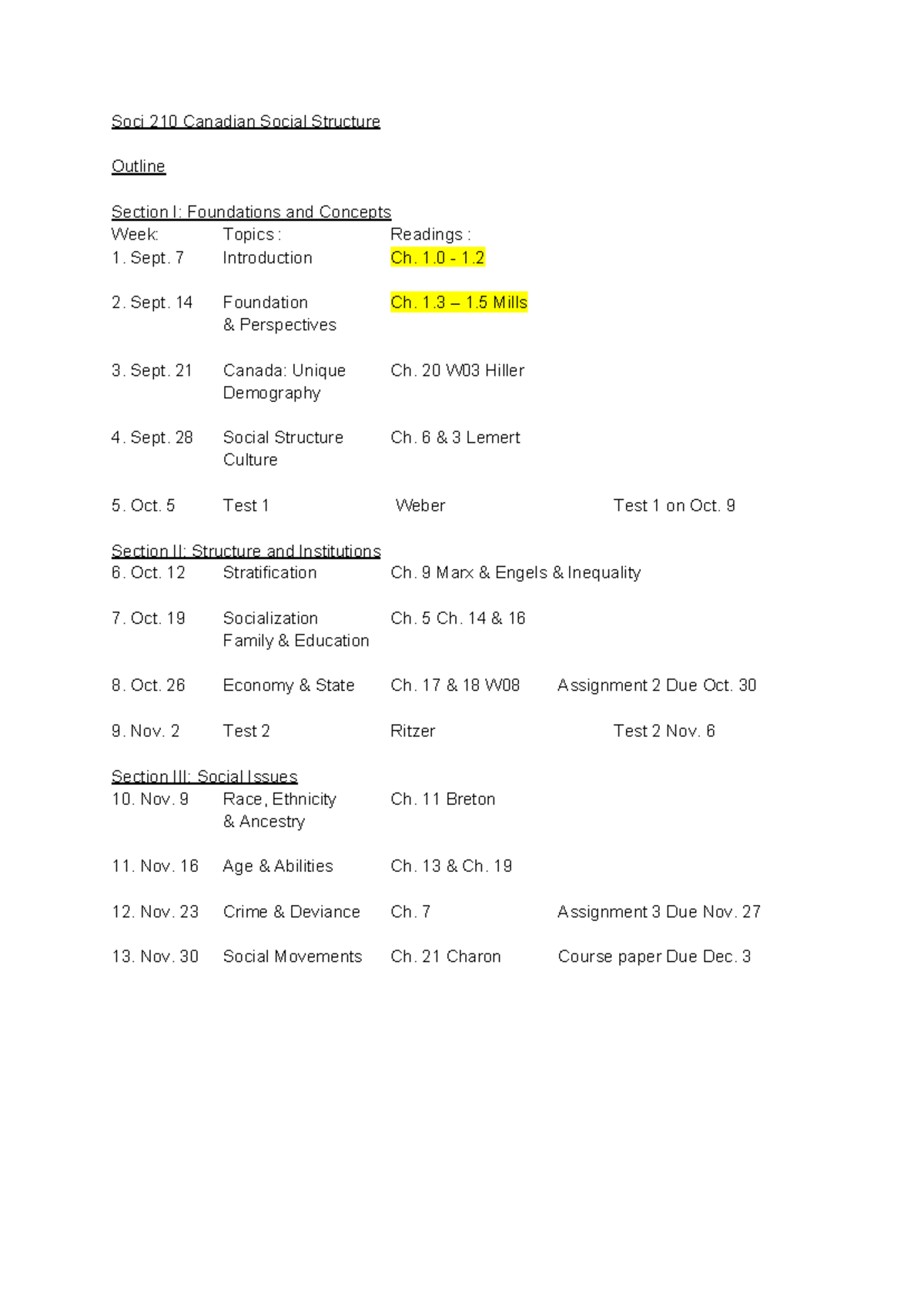 Soci 210 Notes - Soci 210 Canadian Social Structure Outline Section I ...