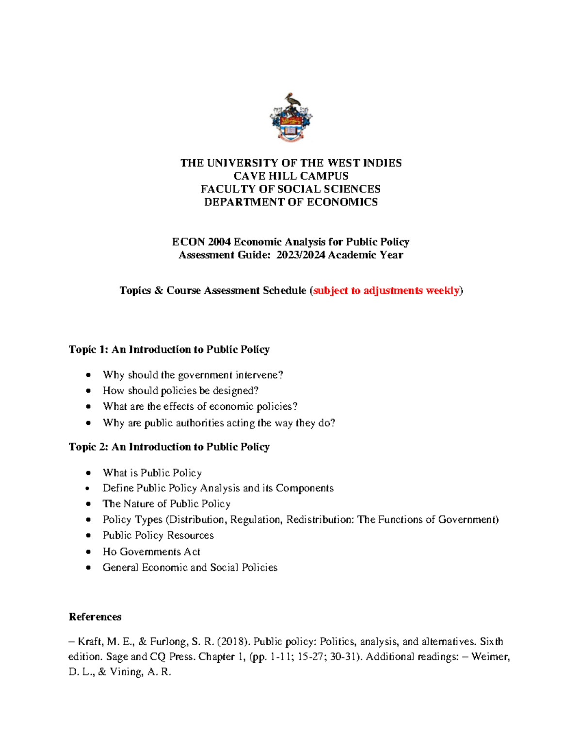 ECON 2004 Economic Analysis for Public Policy topic outline assessment ...