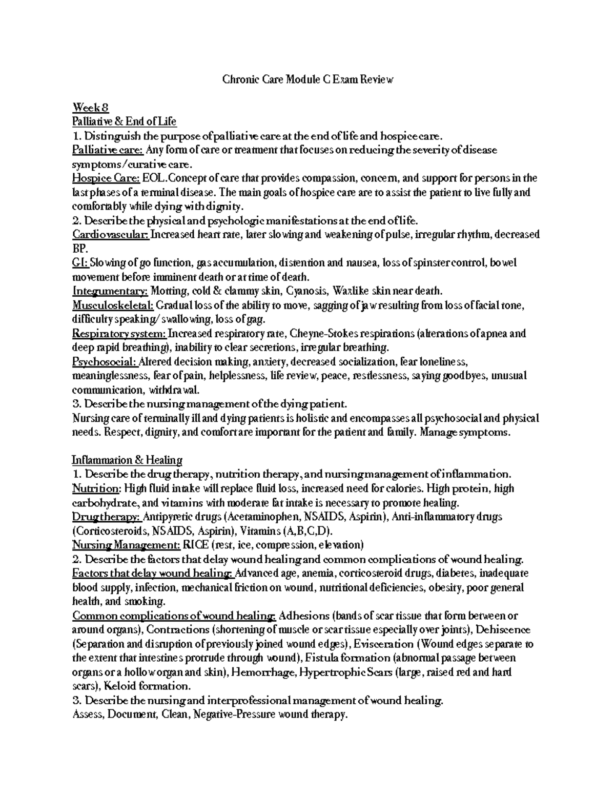Module C review - Chronic Care Module C Exam Review Week 8 Palliative ...