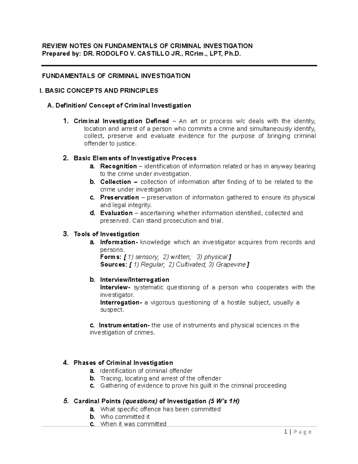 Midterm - the best - REVIEW NOTES ON FUNDAMENTALS OF CRIMINAL ...