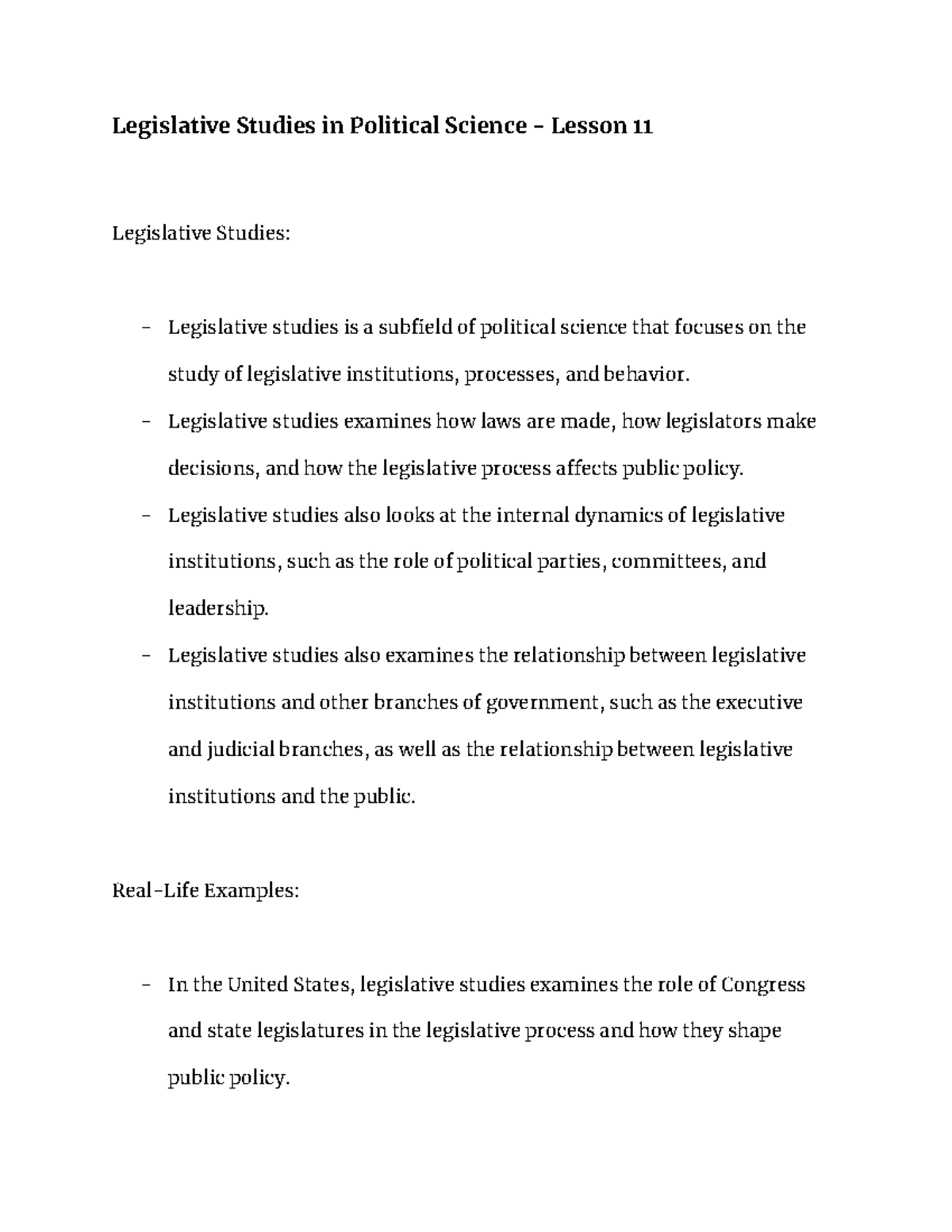 PS 11 - Legislative Studies in Political Science - Legislative Studies ...
