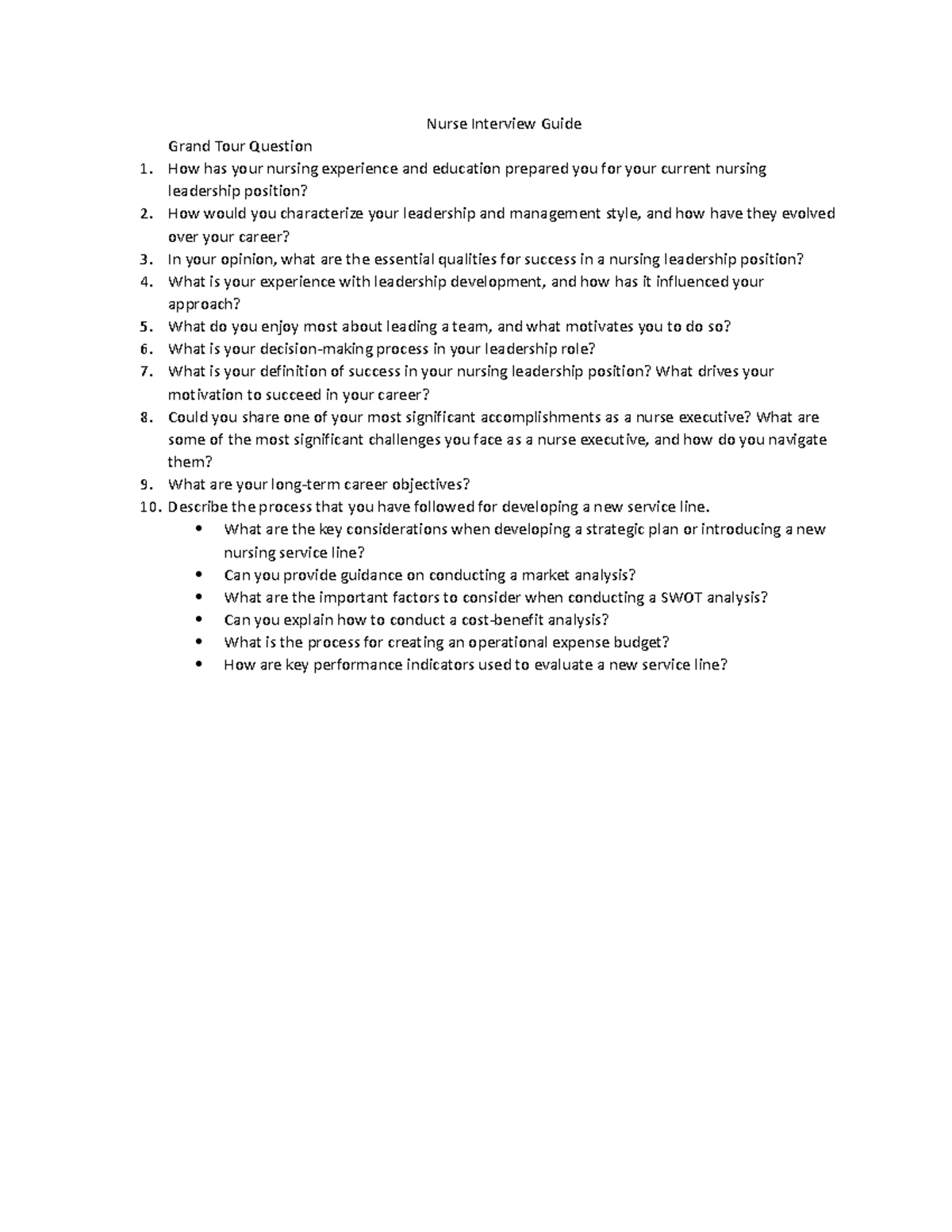 Nurse executive Interview Guide - Nurse Interview Guide Grand Tour ...