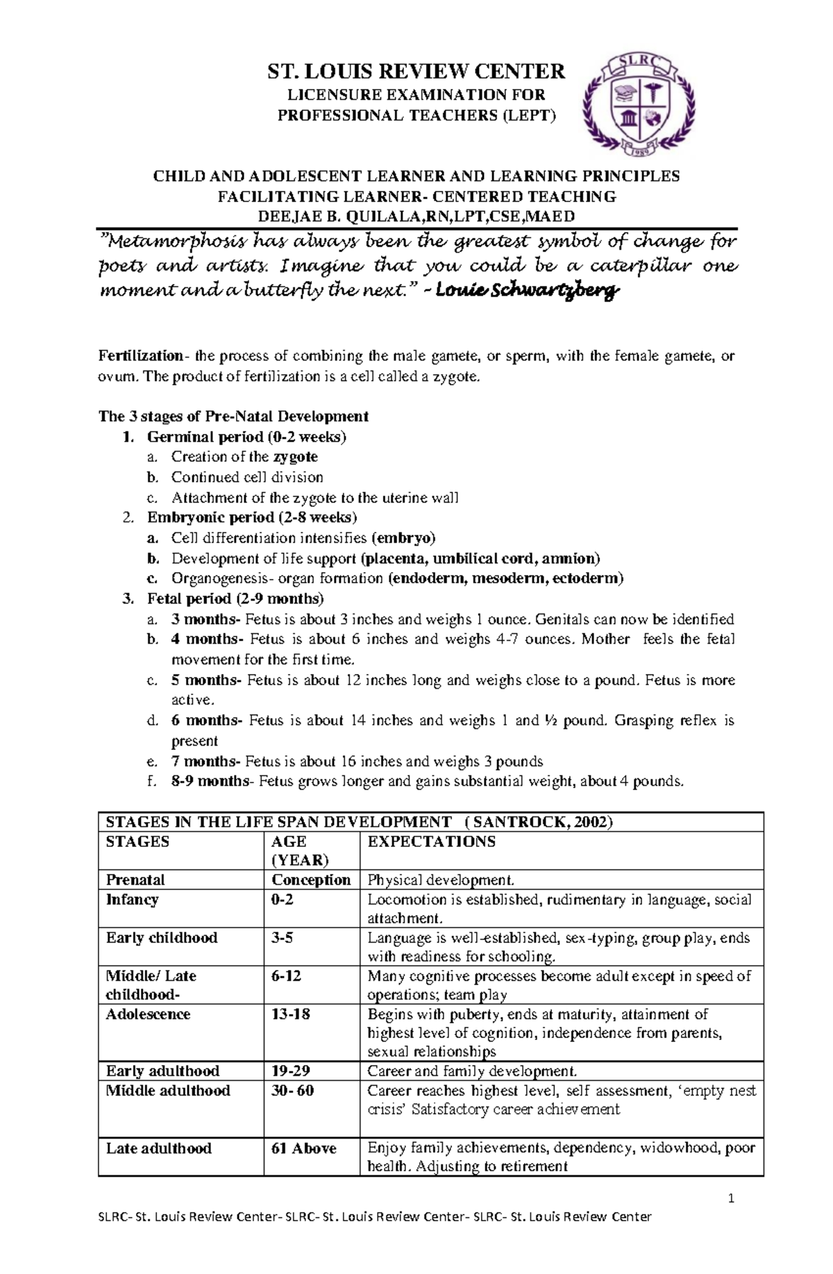 Adolescent - reviewer - 1 ST. LOUIS REVIEW CENTER LICENSURE EXAMINATION ...