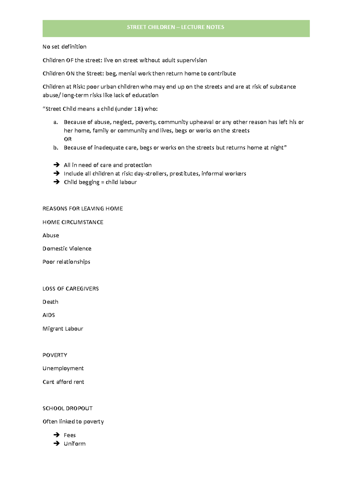 Street Children – Lecture Notes - No set definition Children OF the ...