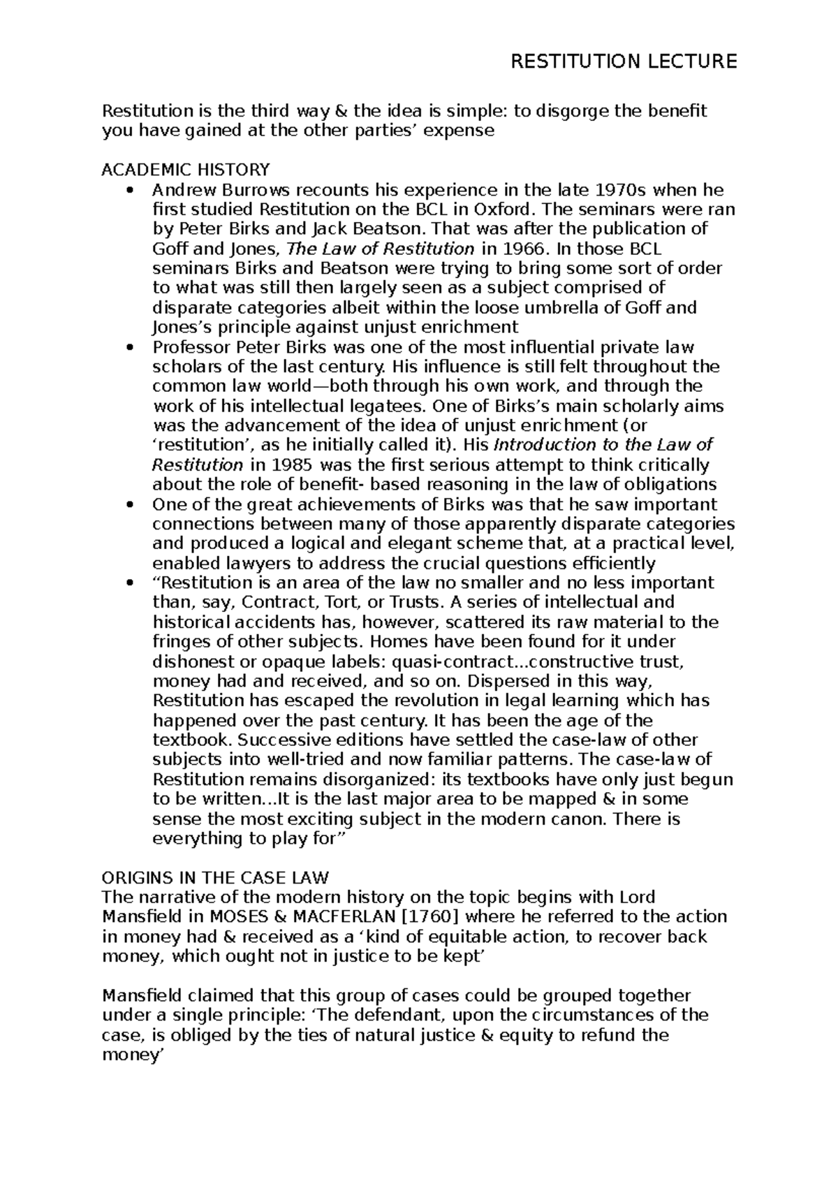 Restitution Lecture Notes - Restitution is the third way & the idea is ...