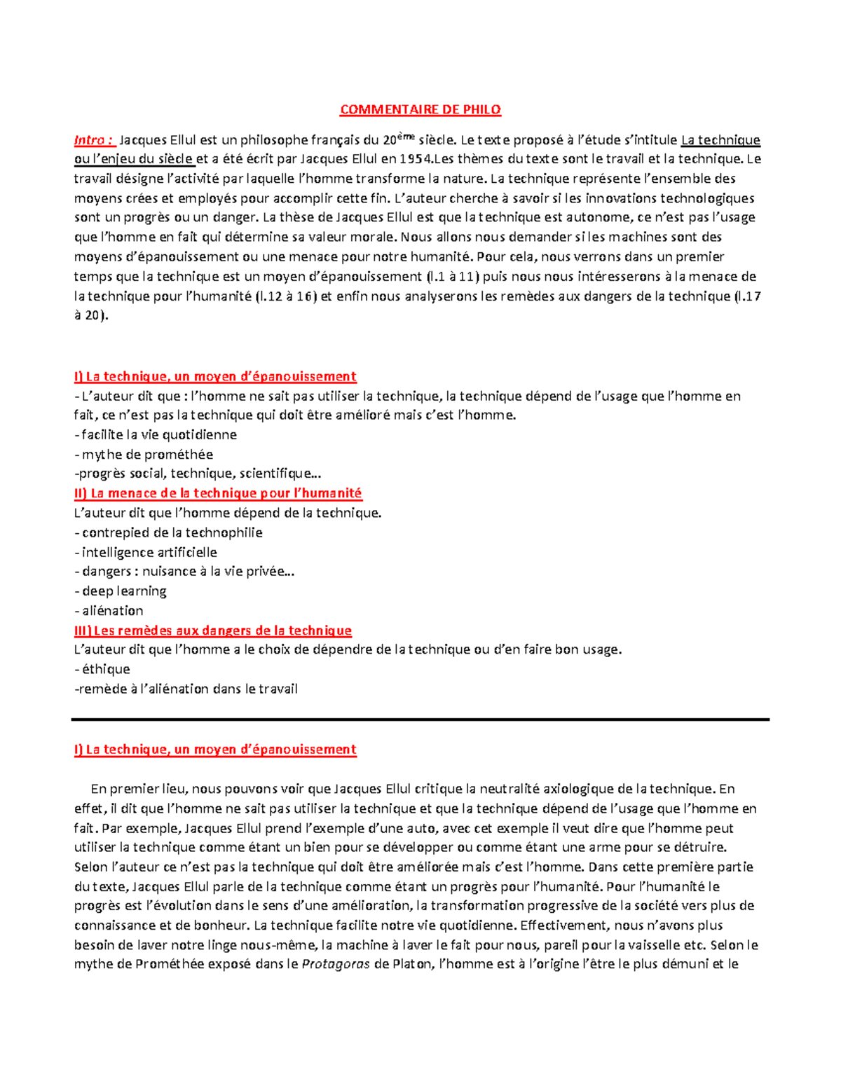 Commentaire DE Philo 2 - COMMENTAIRE DE PHILO Intro : Jacques Ellul est ...