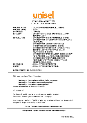OBJECT ORIENTED PROGRAMMING - FINAL EXAM NOVEMBER2023 - CONFIDENTIAL ...