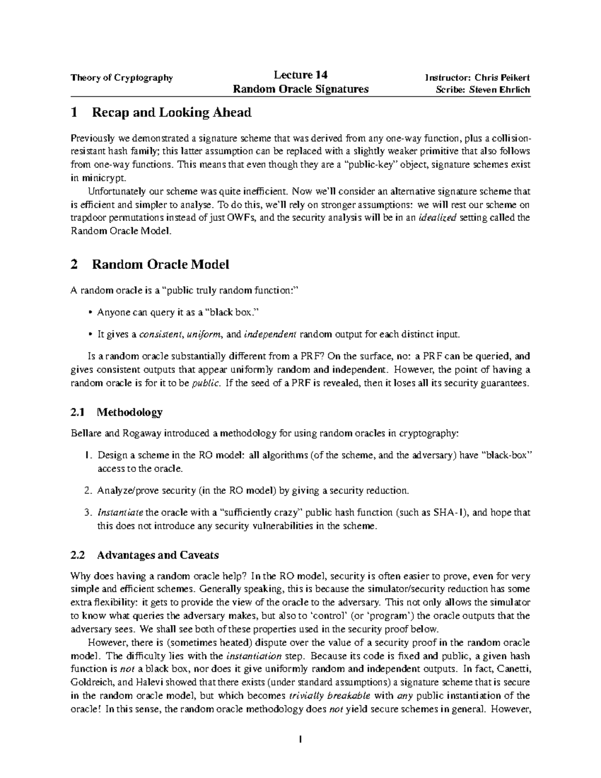 Lec14 Random Oracles And Signatures Theory Of Cryptography Lecture