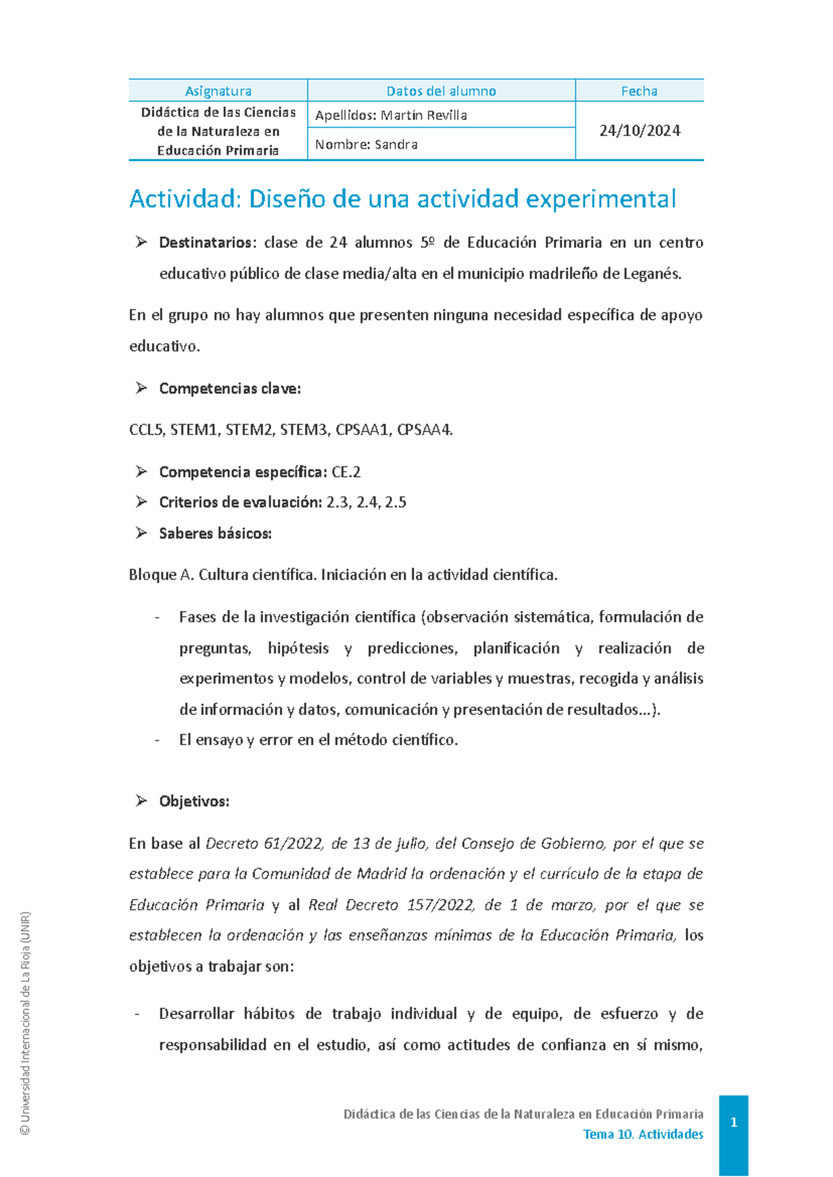 Actividad 3 actividad experimental - Didáctica de las Ciencias de la ...