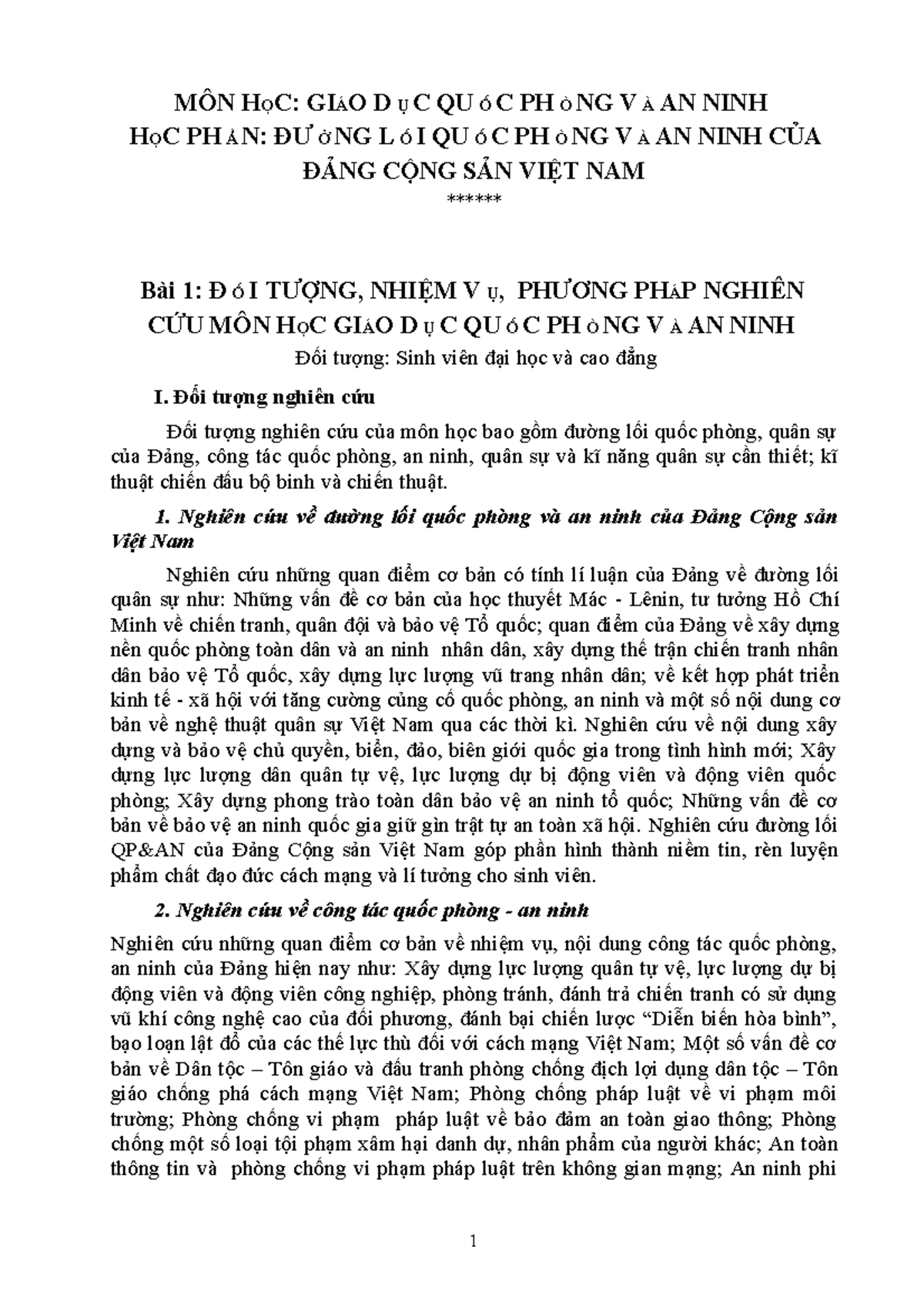Đường lối quốc phòng an ninh - MÔN HꢀC: GIꢁO D ꢂ C QU ꢃ C PH ꢄ NG V ꢅ AN NINH HꢀC PH ꢆ N: ĐƯ ...