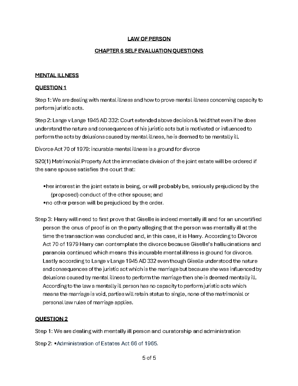 LAW OF Person SELF Evaluation Questions - LAW OF PERSON CHAPTER 6 SELF ...