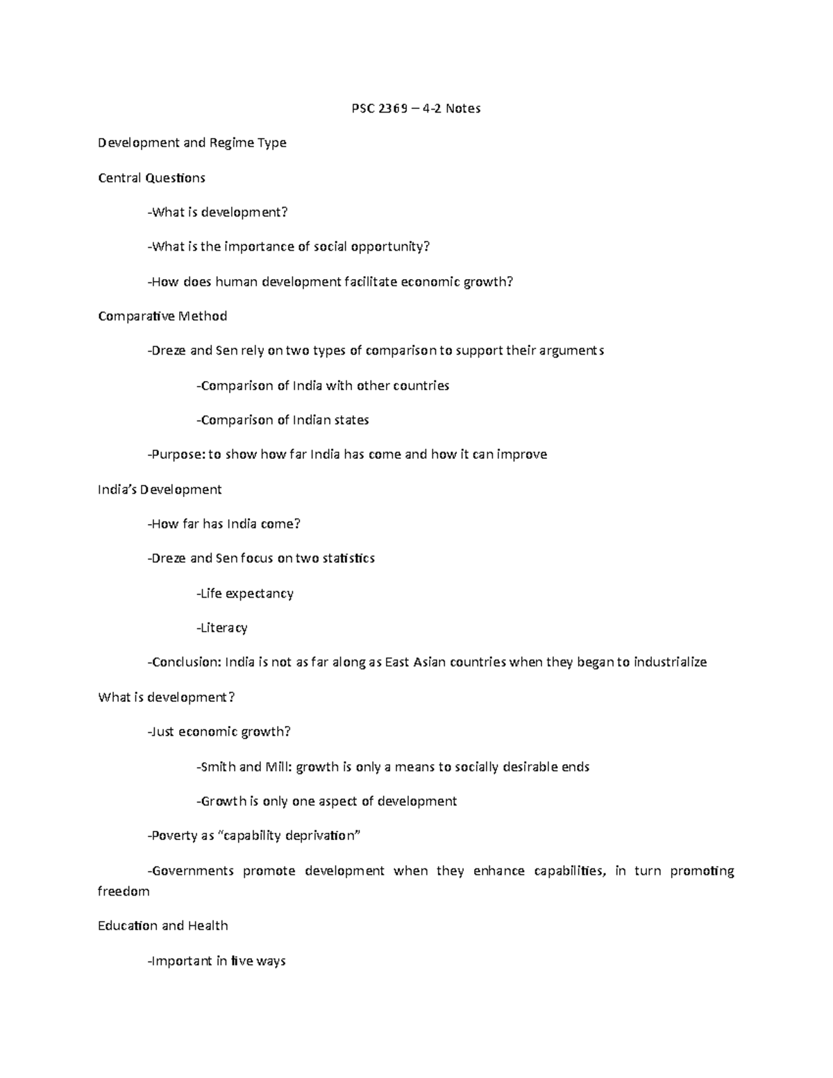 PSC 2369 - 4-4 Notes - PSC 2369 – 4-2 Notes Development and Regime Type ...