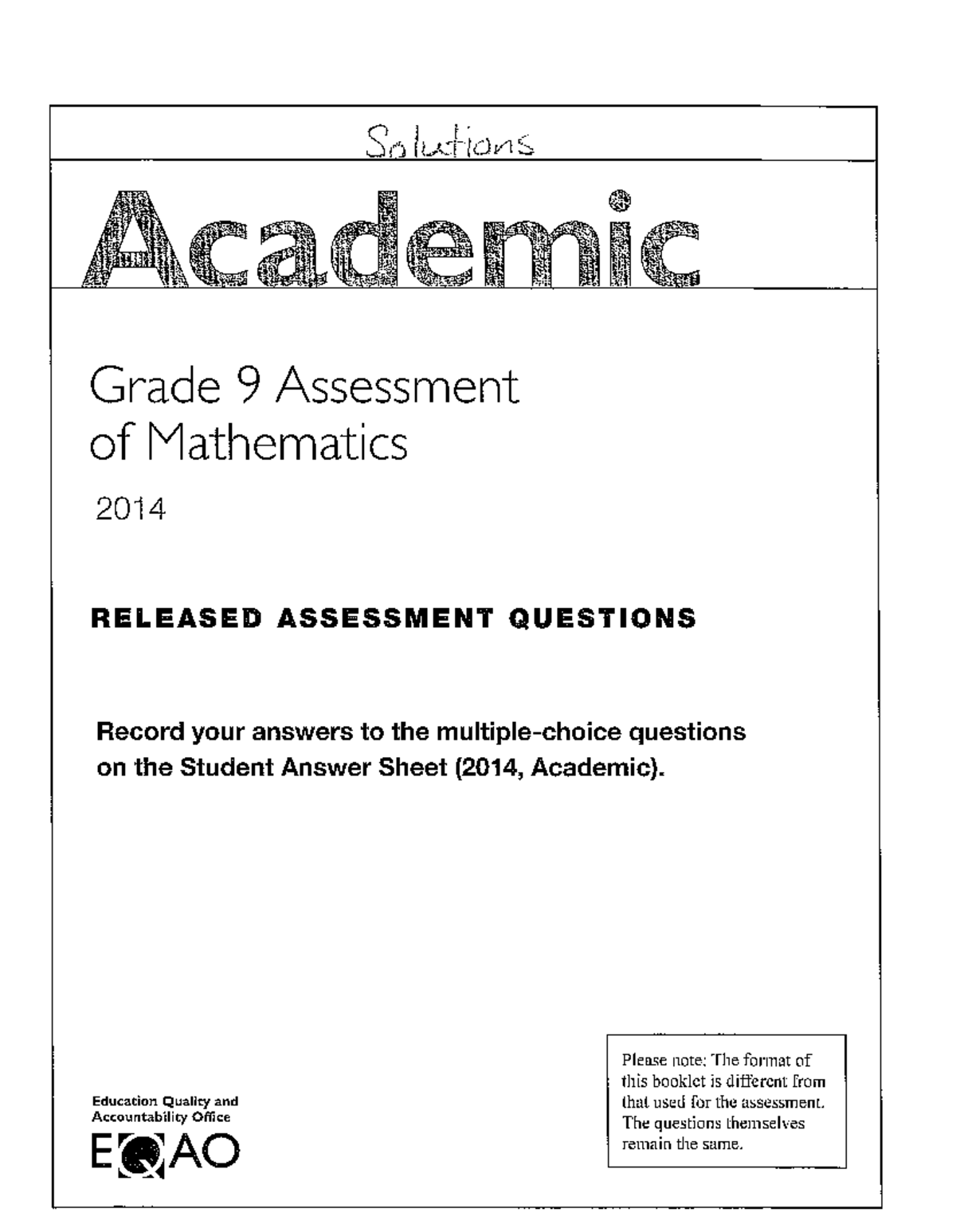 2014 EQAO Practice Test Solutions - Studocu