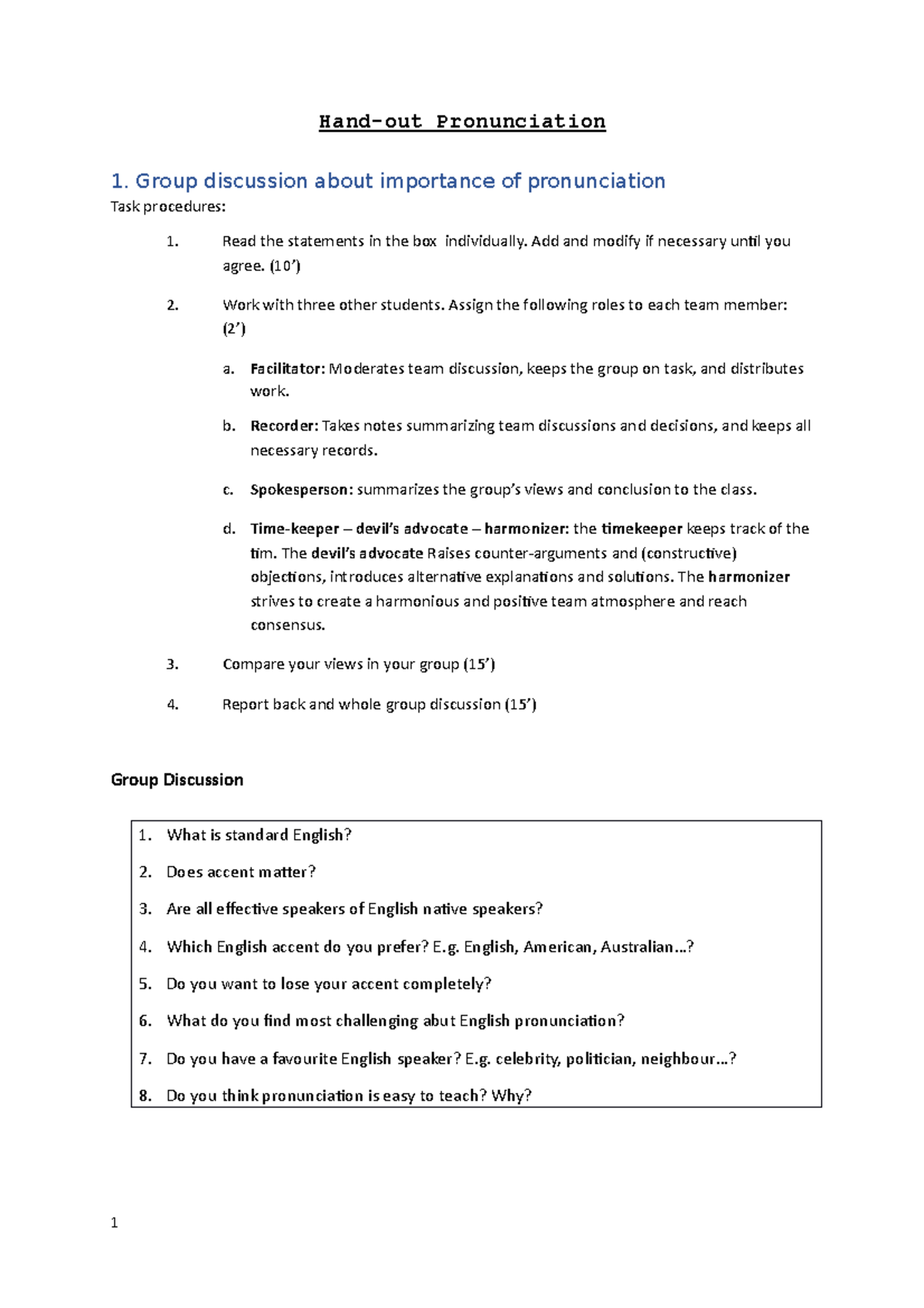 Pronunciation handout students 29 Sep 22 - Hand-out Pronunciation 1 ...