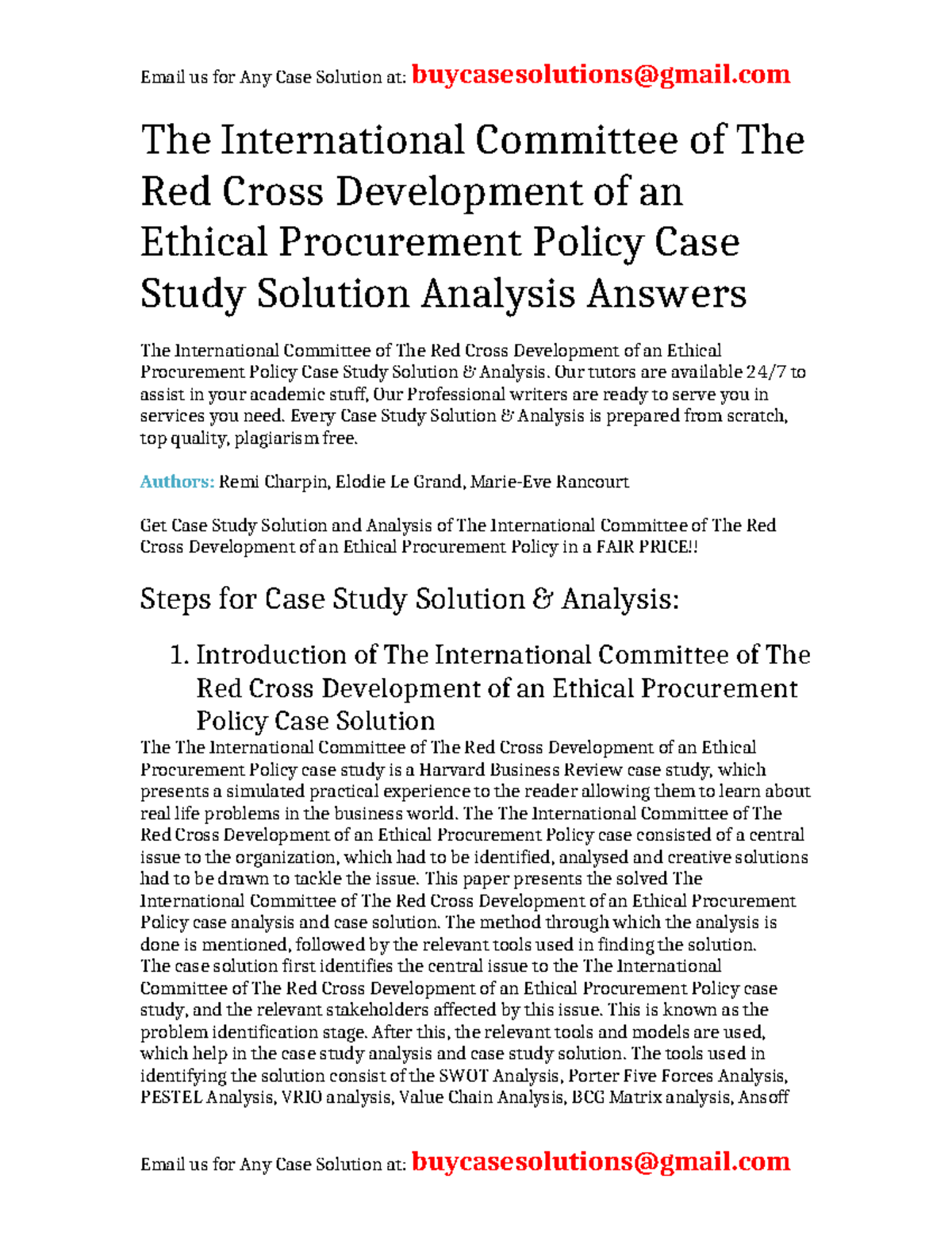 Case Solution The International Committee of The Red Cross Development of an Ethical Procurement ...