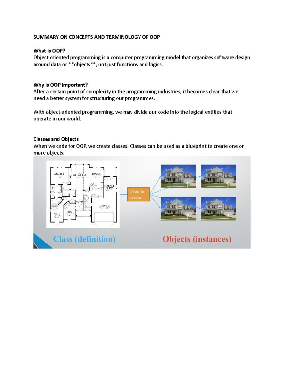 Summary ON Concepts AND Terminology OF OOP - SUMMARY ON CONCEPTS AND TERMINOLOGY OF OOP What is ...