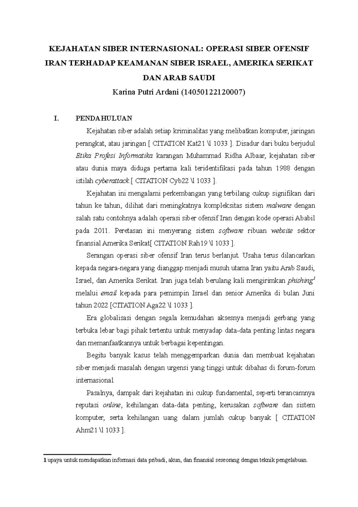 IoT Essay Karina - KEJAHATAN SIBER INTERNASIONAL: OPERASI SIBER OFENSIF ...