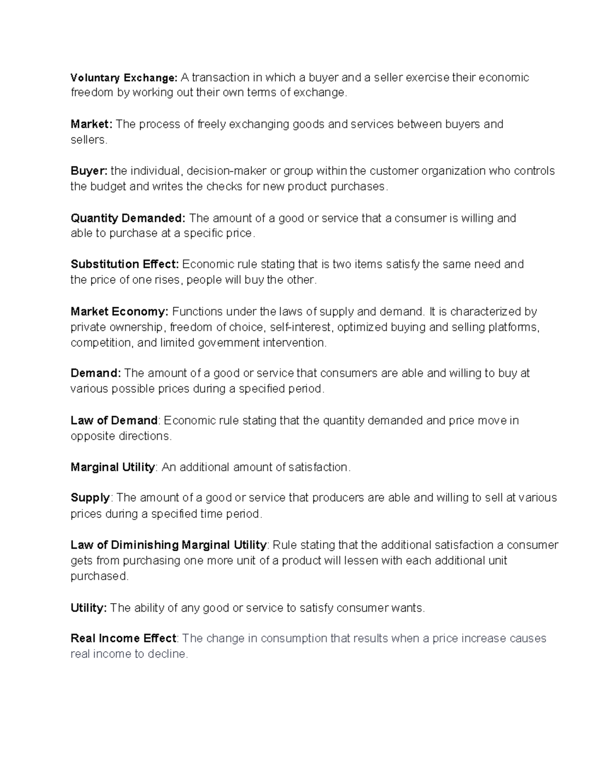 Voluntary Exchange Examples
