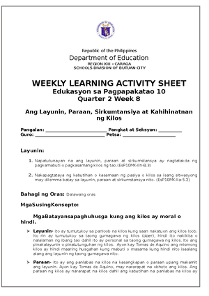 ESP 10 Q2 WEEK 4 - ESP 10 Q2 WEEK 4 - Department of Education REGION XIII – CARAGA SCHOOLS ...
