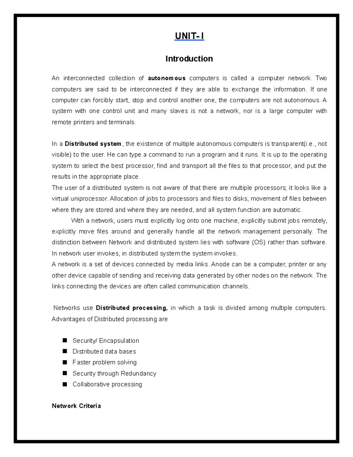 Unit 1 Notes Hello Unit 1 Introduction To Networks Network Types Lan Man Pan Wan Network