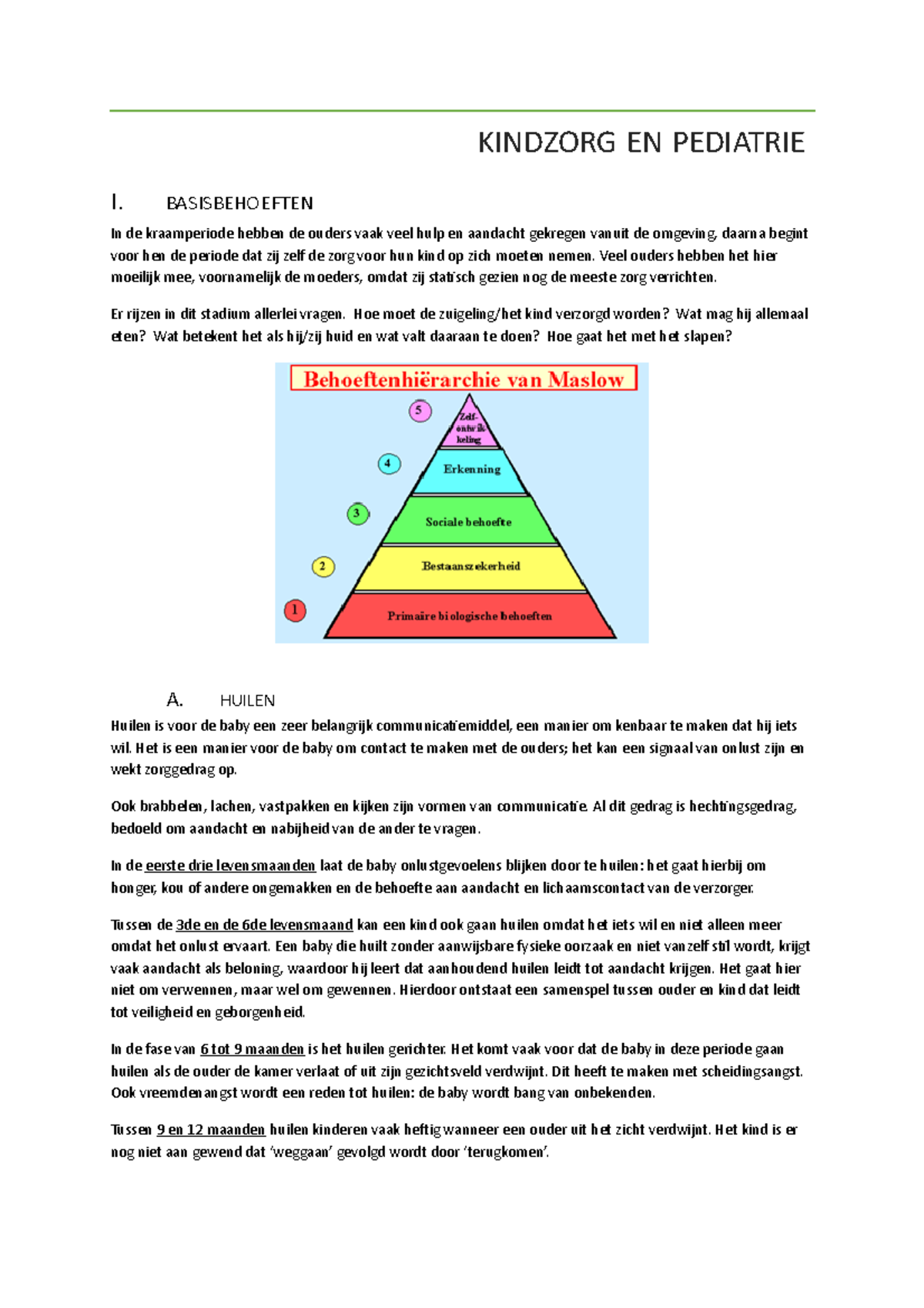 Kindzorg en pediatrie - KINDZORG EN PEDIATRIE I. BASISBEHOEFTEN In de ...