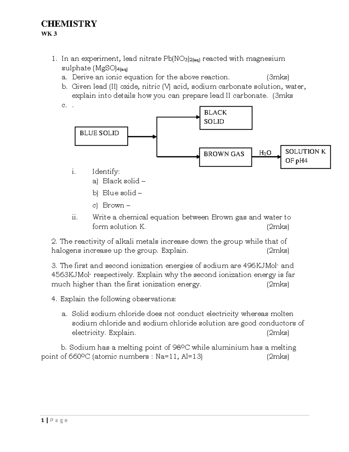 Chemistry F3 - Summary Klb 58907 - 1 | P a g e CHEMISTRY WK 3 1. In an ...