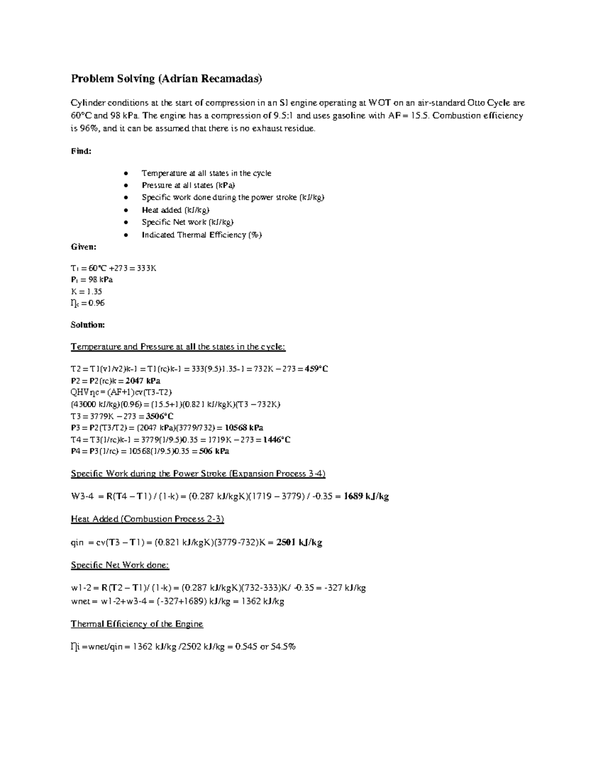 Pdfcoffee - asdasdasdasd - Problem Solving (Adrian Recamadas) Cylinder conditions at the start ...