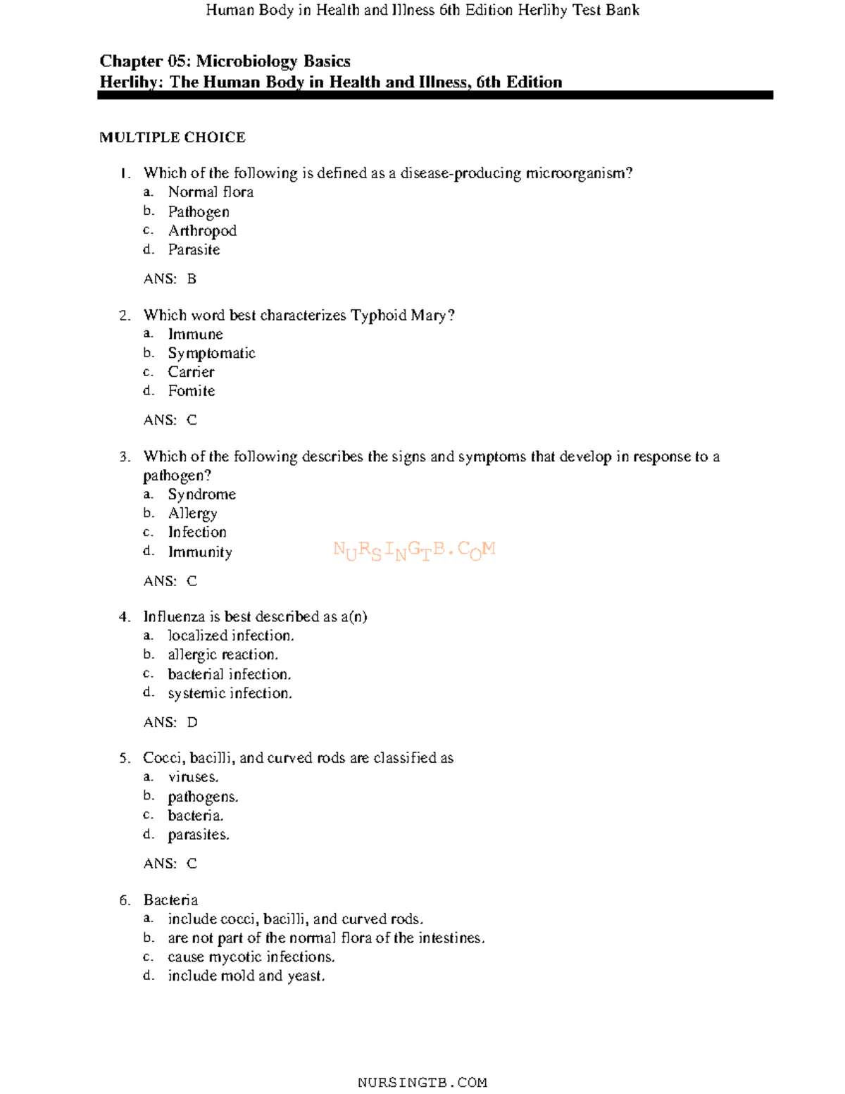 Ch 5 bio - ch 5 - NURSINGTB Chapter 05: Microbiology Basics Herlihy ...