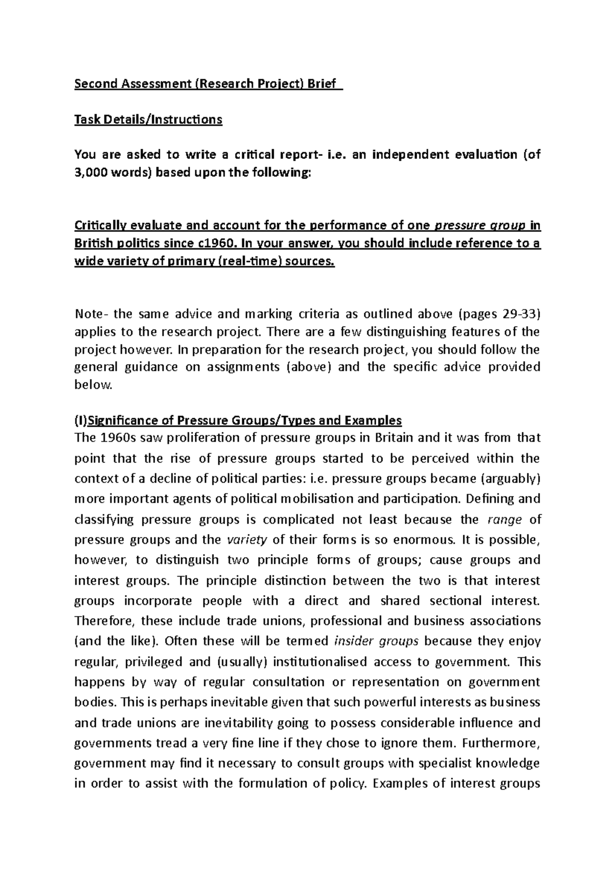 Second Assessment Brief - Second Assessment (Research Project) Brief ...