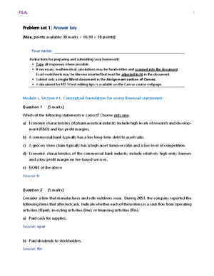 Fsa PS key 5 - Problem Set Key 5 - Problem set 5 : Answer key [Max. points available: 50 marks × ...