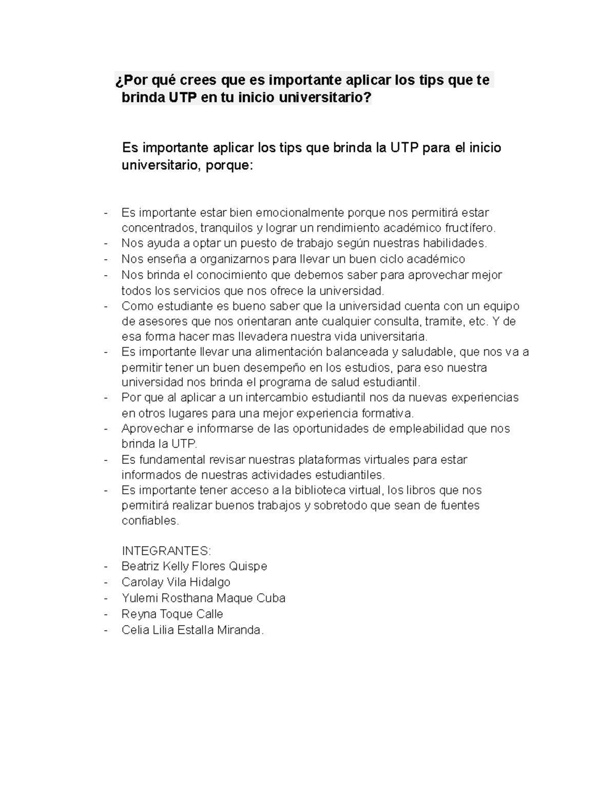 Tips Utp - Tips - ¿Por qué crees que es importante aplicar los tips que ...