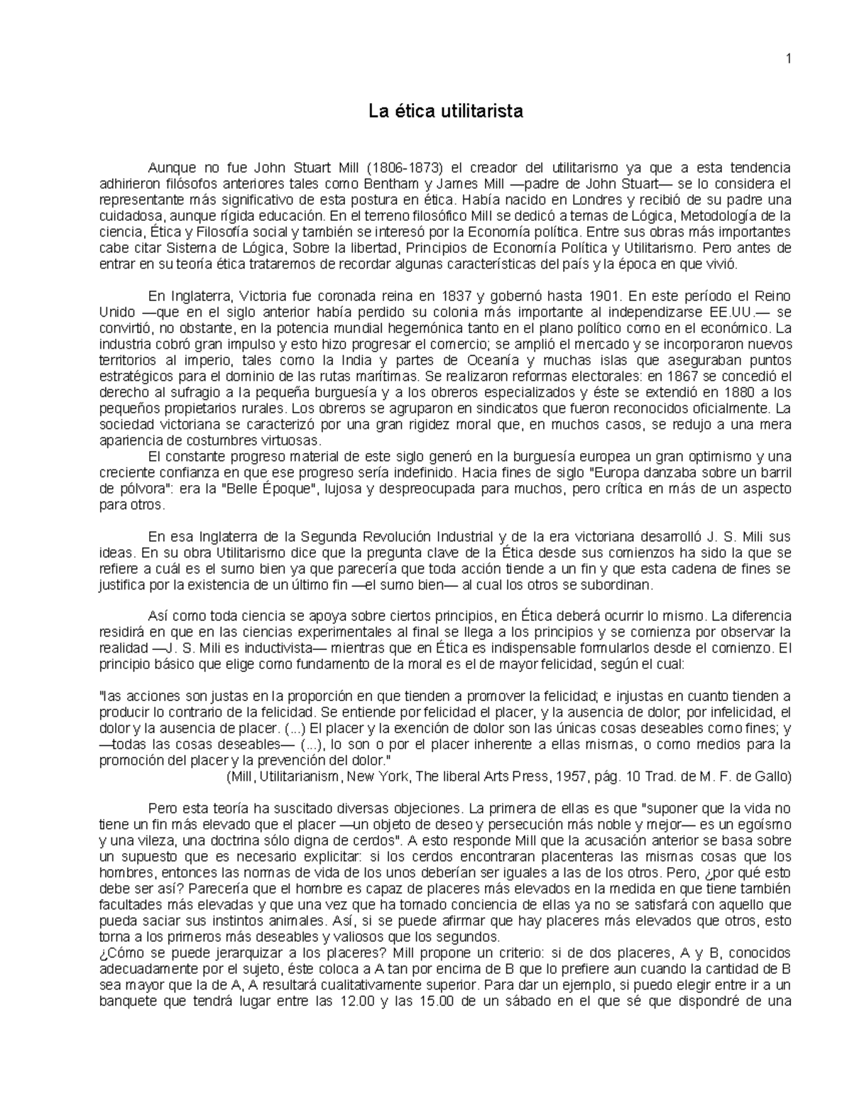 La ética utilitarista - ETICA DE STUATR MILL - La ética utilitarista ...