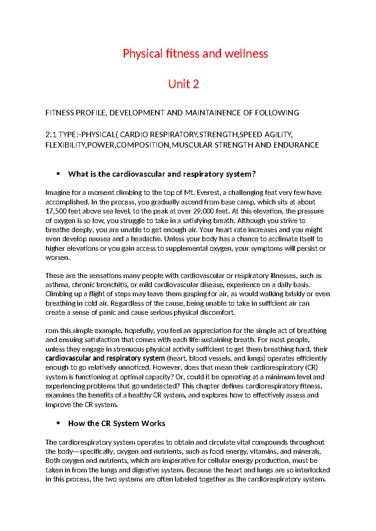 Physical fitness and wellness UNIT 2 - Physical fitness and wellness ...