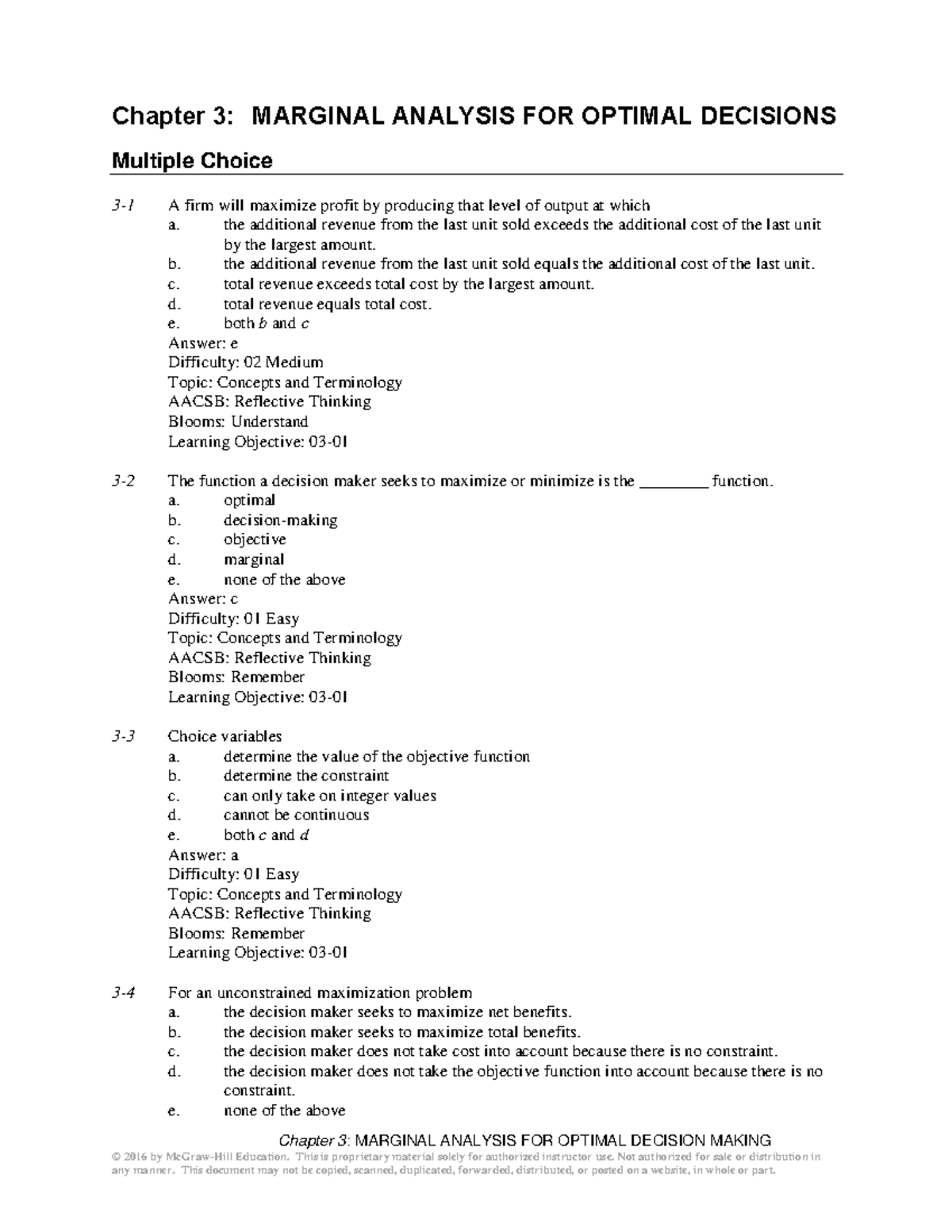 Chap-3-TB - Chapter 3: MARGINAL ANALYSIS FOR OPTIMAL DECISION MAKING © 201 6 by McGraw-Hill ...