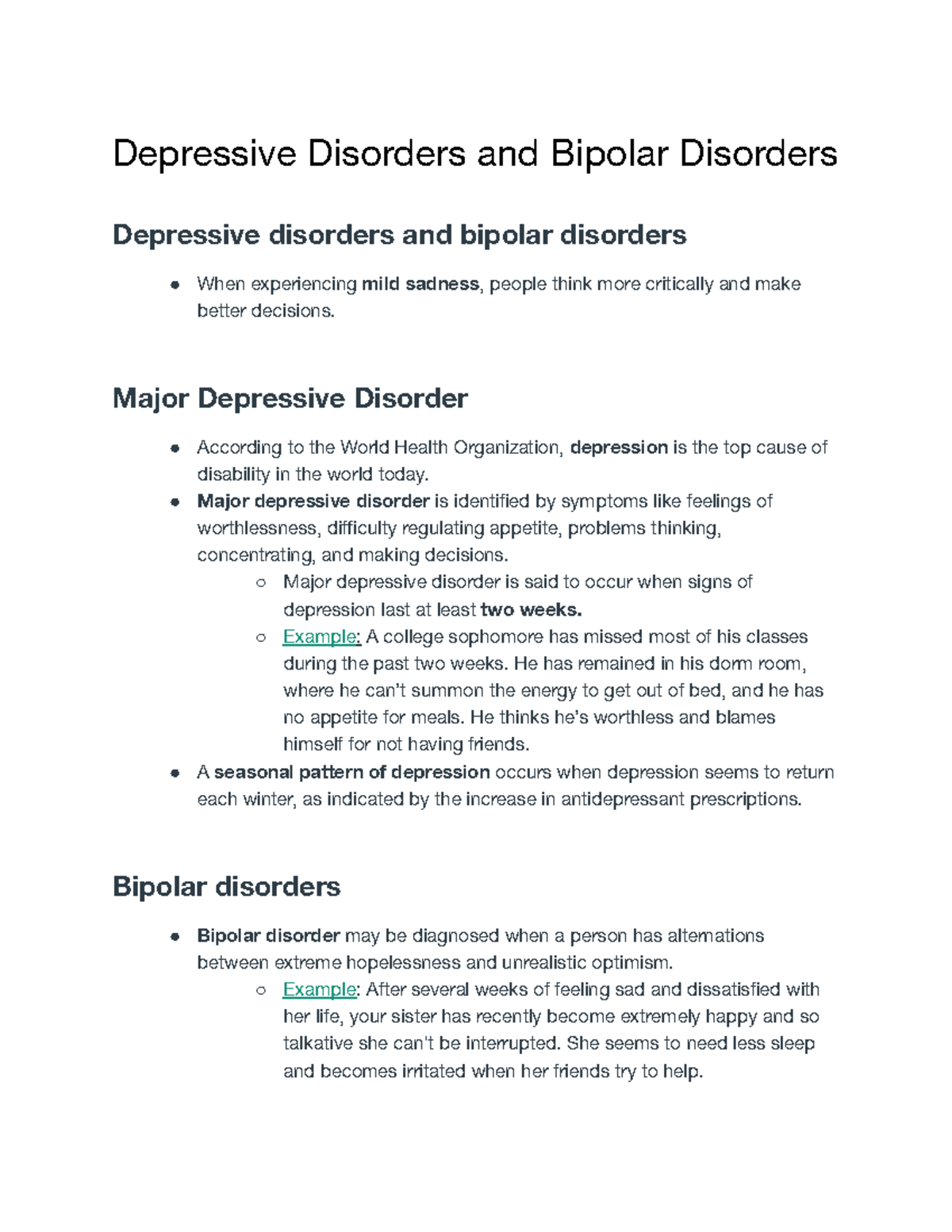 Depressive Disorders and Bipolar Disorders - Depressive Disorders and ...