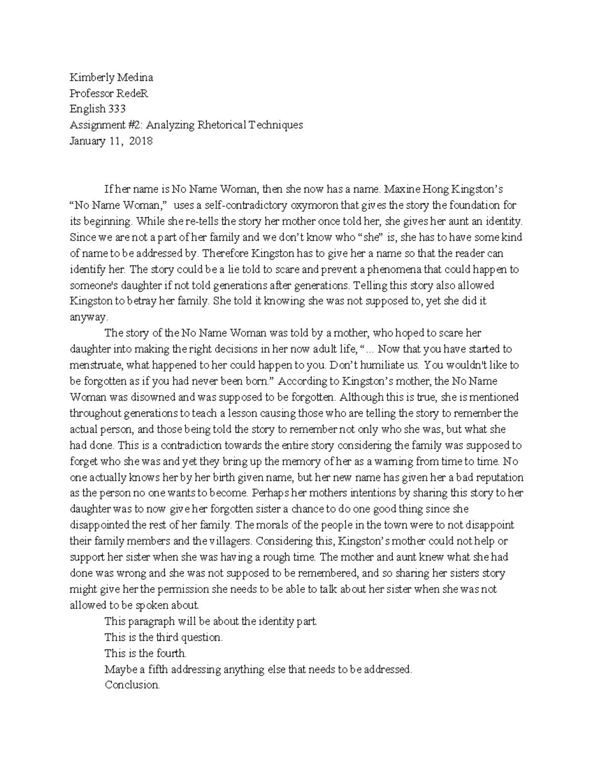 Untitled document - Grade: C - Kimberly Medina Professor RedeR English ...